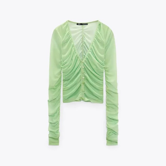 Zara | Tops | Zara Green Ruched Tulle Top | Poshmark